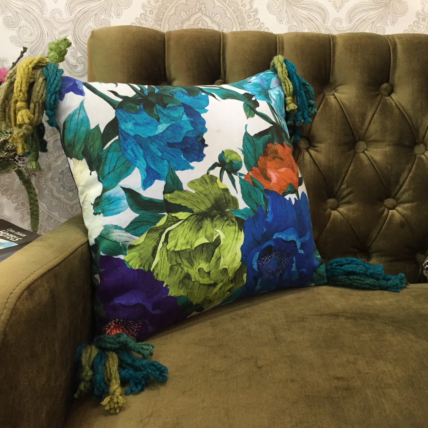 Fabricarte | Cojín Decorativo Cusshion Loneta Estampada Flores Azules